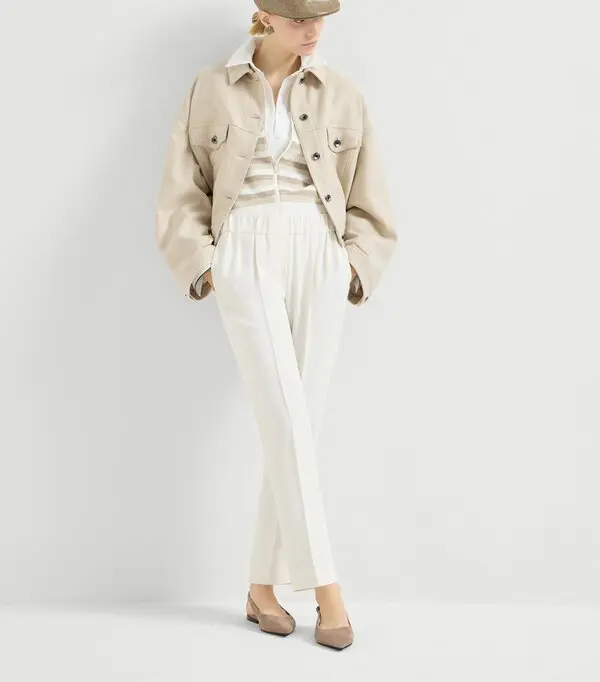Brunello Cucinelli Crepe Slim Trousers - White