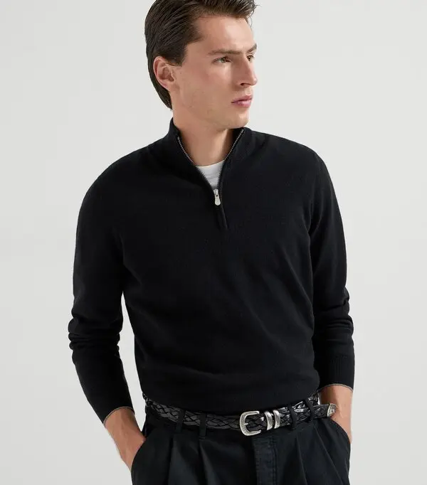 Brunello Cucinelli Cashmere Quarter-zip Sweater - Black