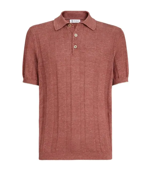 Brunello Cucinelli Linen-cotton Rib-knit Polo Sweater - Orange
