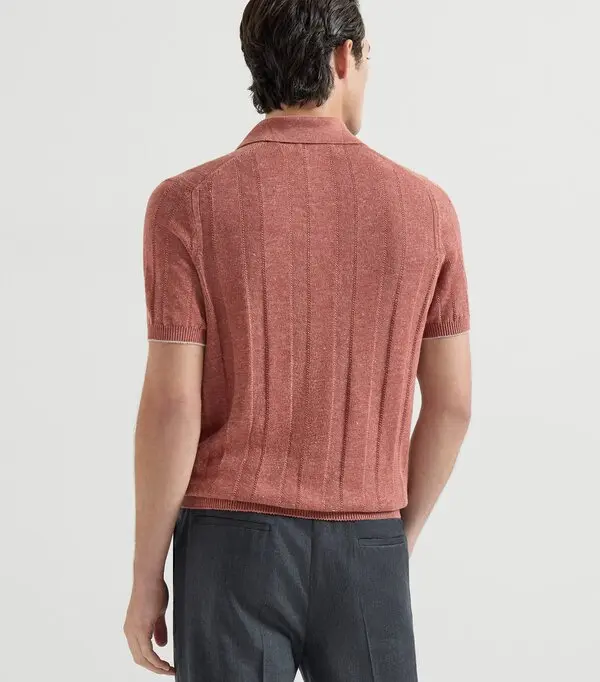 Brunello Cucinelli Linen-cotton Rib-knit Polo Sweater - Orange