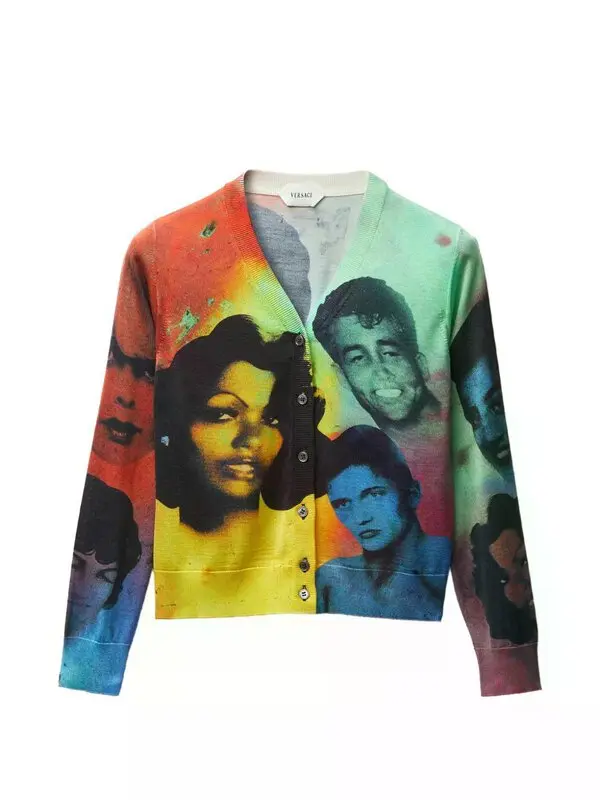 Versace The Party" Print Silk Knit Cardigan - Black