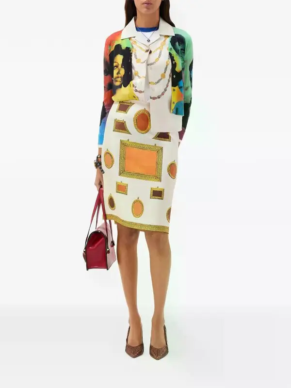 Versace The Party" Print Silk Knit Cardigan - Black