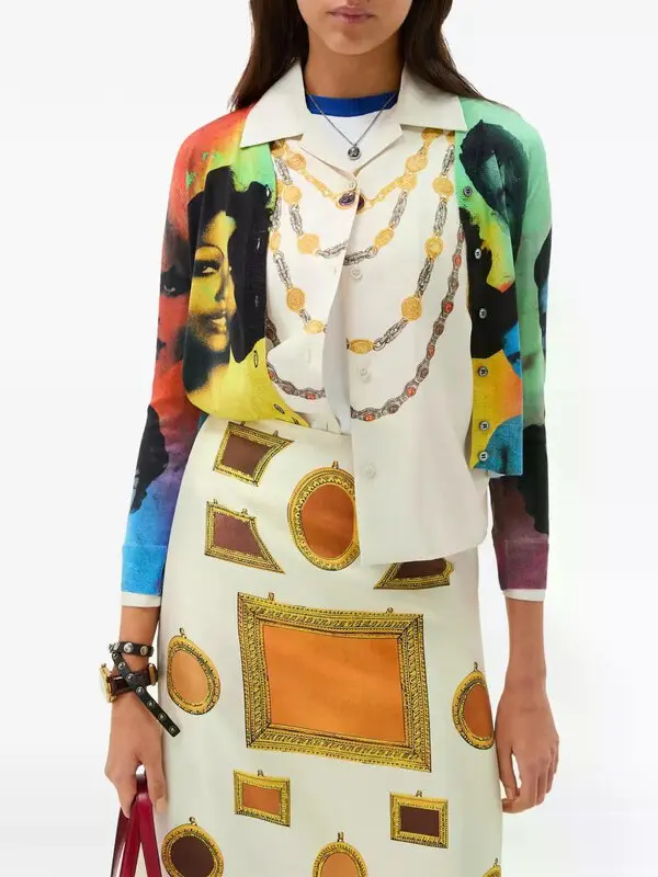 Versace The Party" Print Silk Knit Cardigan - Black
