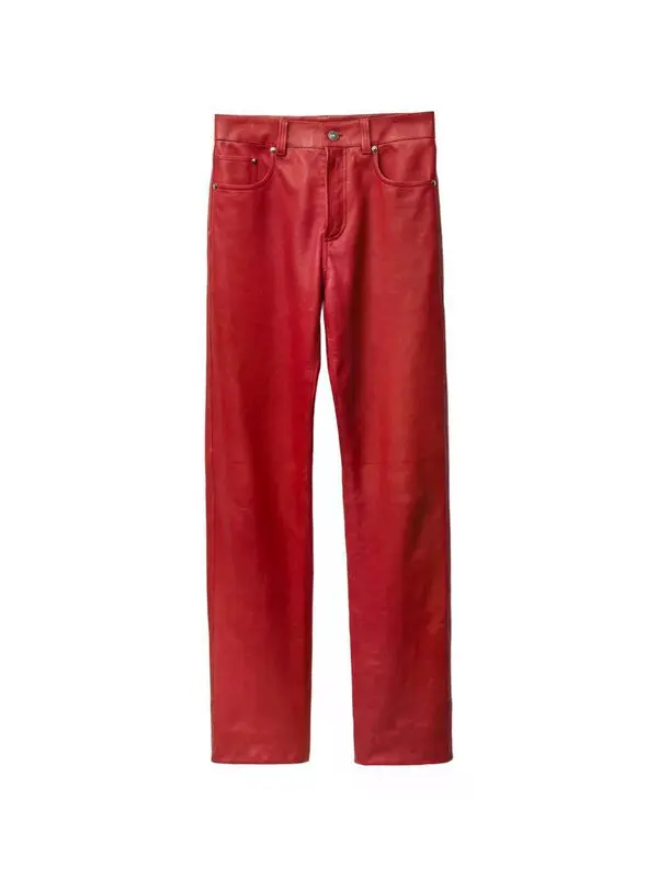 Versace Lambskin Leather Straight-leg Trousers - Red