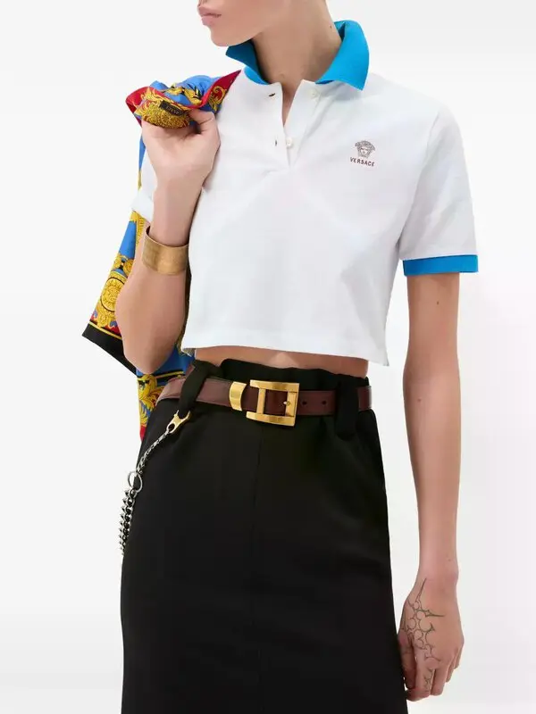 Versace Cropped Piqué Cotton Polo Shirt
