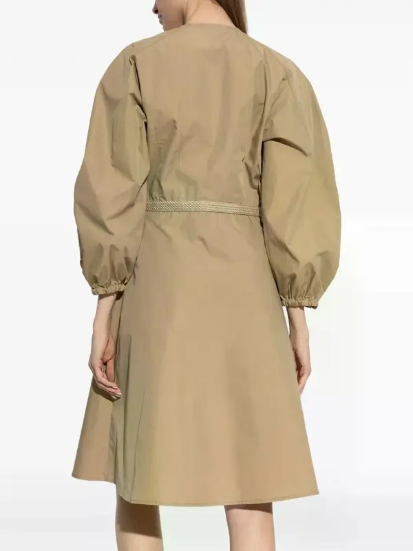 Moncler Pleated Poplin Midi Dress - Neutrals