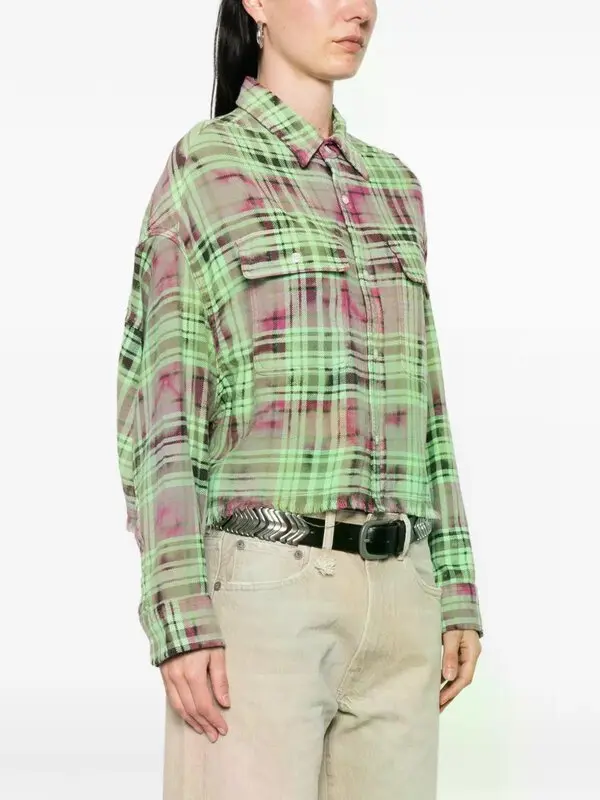 R13 Plaid Frayed Shirt - Green
