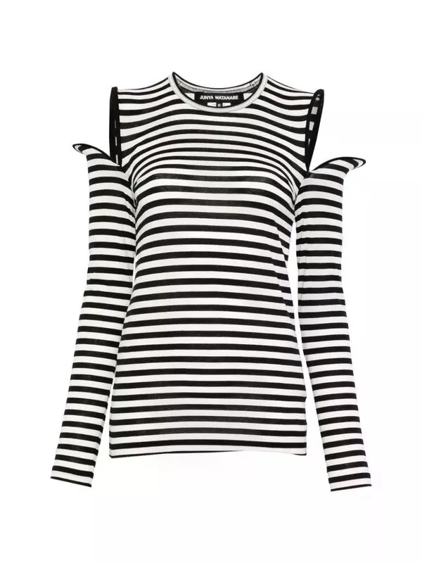 Junya Watanabe Striped Cold-shoulder T-shirt - Black