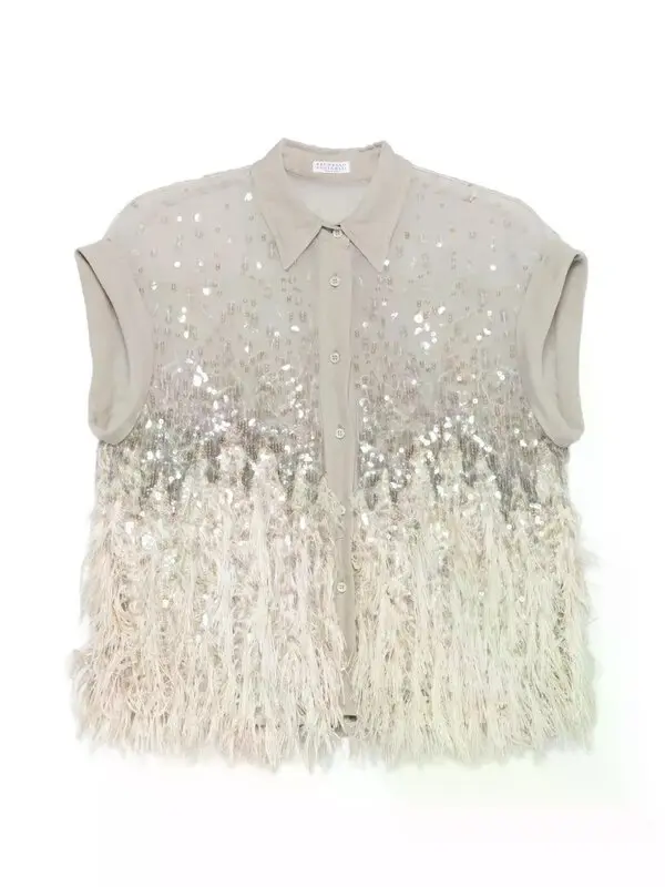 Brunello Cucinelli Sequin Embellished Fringe Shirt - Neutrals
