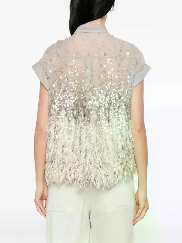 Brunello Cucinelli Sequin Embellished Fringe Shirt - Neutrals