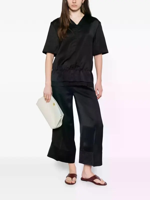TOTEME Satin V-neck Blouse - Black