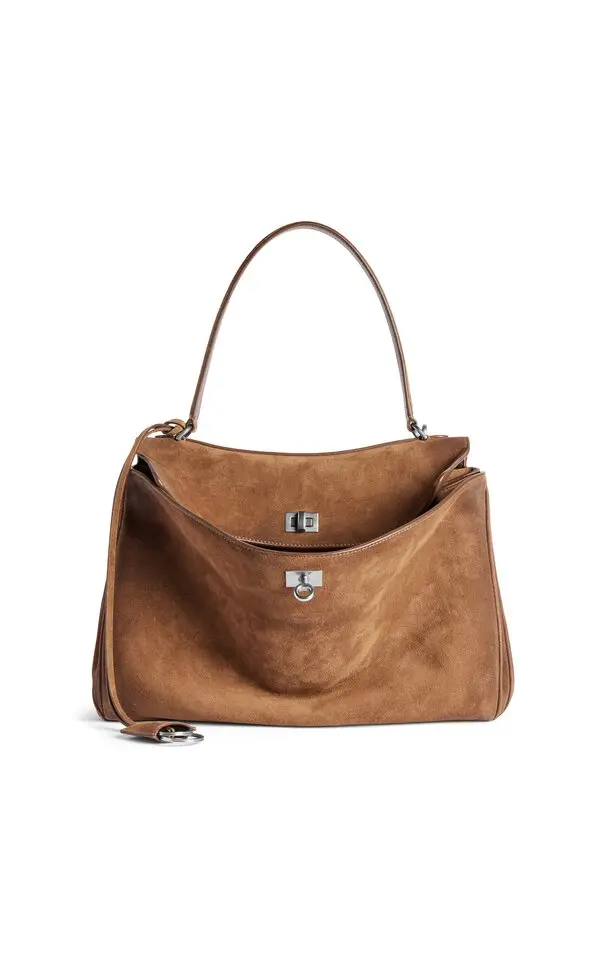 Balenciaga Rodeo Medium Waxed Suede Top Handle Bag - Brown