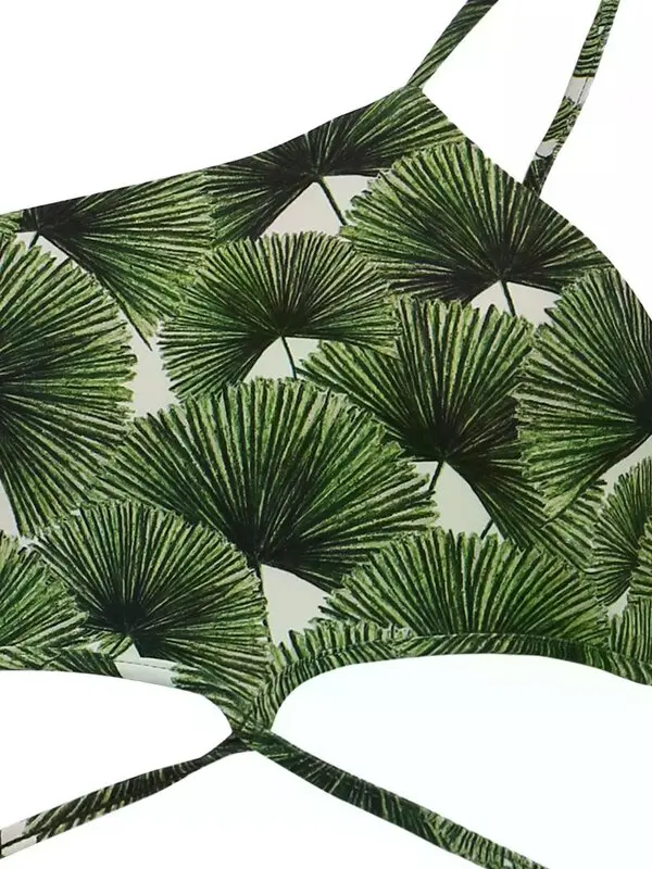 Agua Bendita Leaf-print One-shoulder Bikini Top
