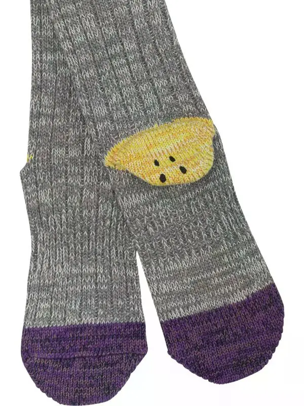 Kapital Appliqué Ribbed Knit Socks - Grey