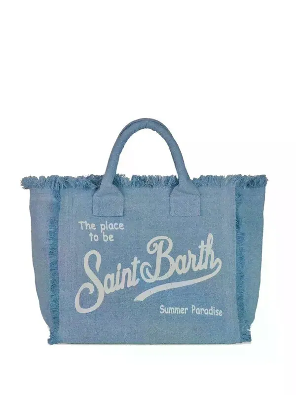 MC2 SAINT BARTH Collette Fringed Linen Tote Bag - Blue