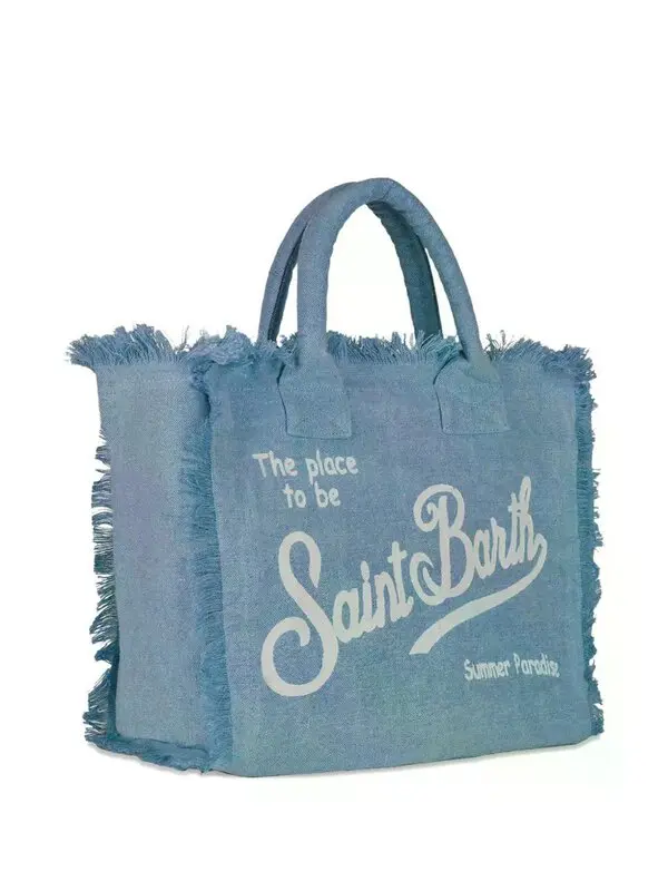 MC2 SAINT BARTH Collette Fringed Linen Tote Bag - Blue
