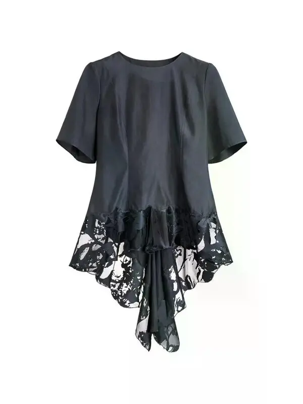 Alexander McQueen Lace Trimmed Short Sleeve Blouse