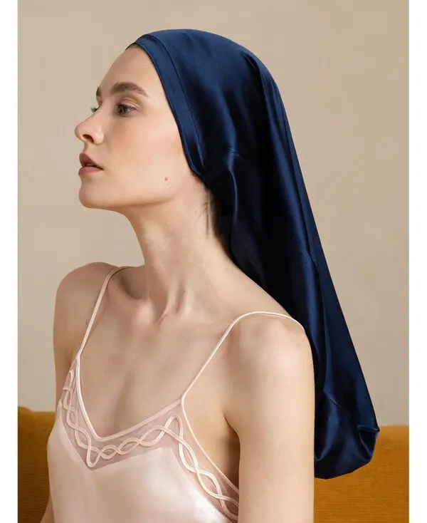 SILKSILKY Pure Silk Bonnet - Dark Blue