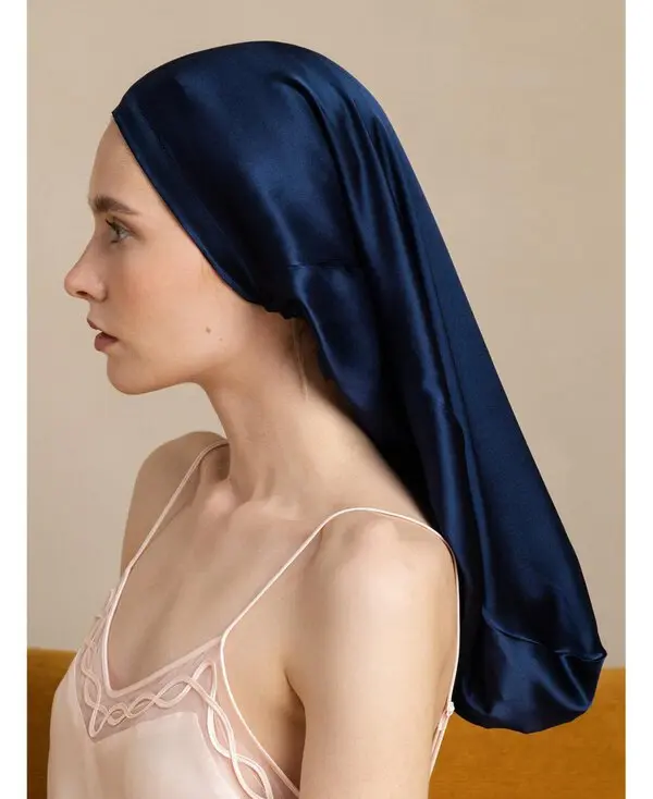 SILKSILKY Pure Silk Bonnet - Dark Blue