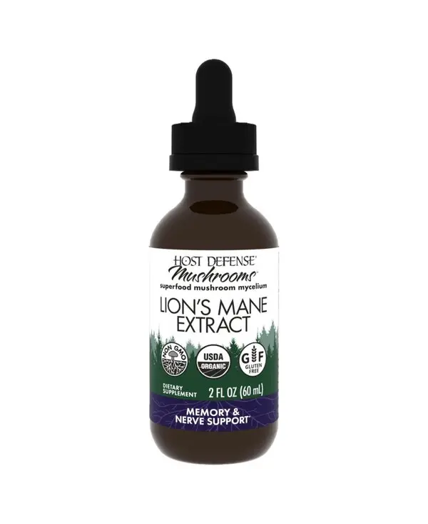 Host Defense Lion's Mane Extract Brain Health Support Supplement Mushroom Supplement To Support Focus & Memory Function - No Color