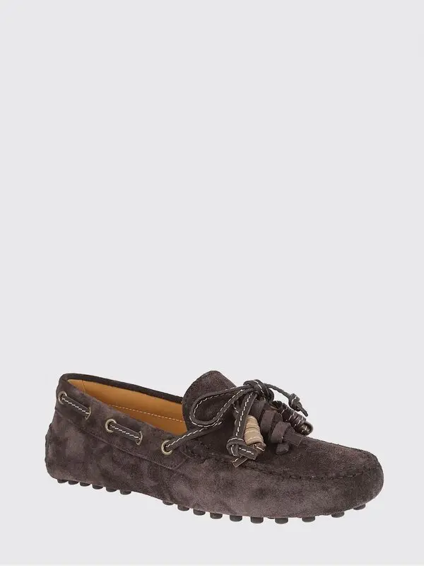 TOD'S Suede Loafers With Tie Detailing - Brown