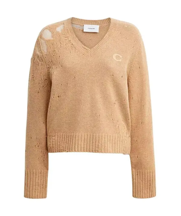 COACH Loved Long Sleeve V-neck Sweater
