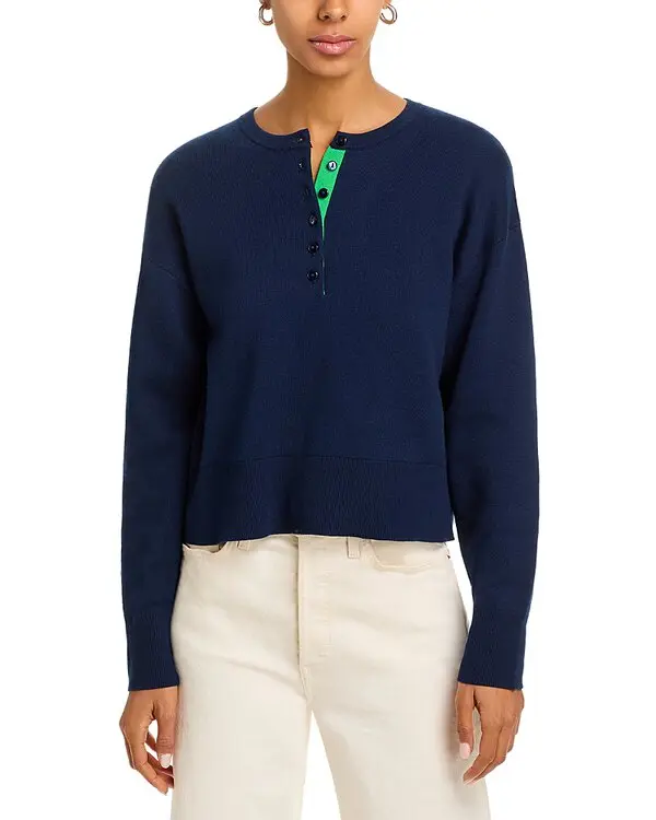 525 America Genevieve Solid Drop Shoulder Henley Sweater