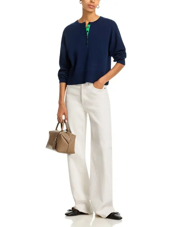 525 America Genevieve Solid Drop Shoulder Henley Sweater
