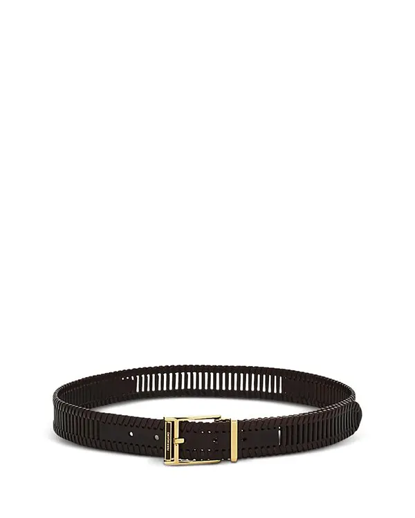 FERRAGAMO Leather Slotted Belt With Gold Buckle - Testa Di Moro