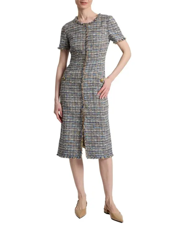 Santorelli Nisha Short Sleeve Midi Sheath Tweed Dress