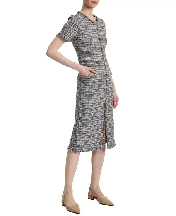 Santorelli Nisha Short Sleeve Midi Sheath Tweed Dress