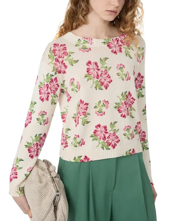 Max Mara Floral Print Cotton Sweater - Ecru