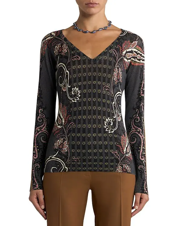 Etro V-neck Long Sleeve Sweater - Multi/white