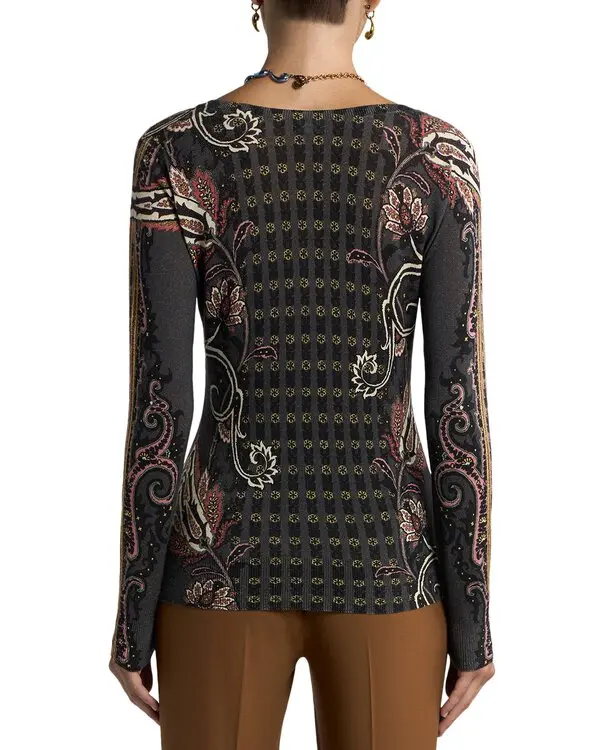 Etro Silk Cashmere V-neck Long Sleeve Sweater