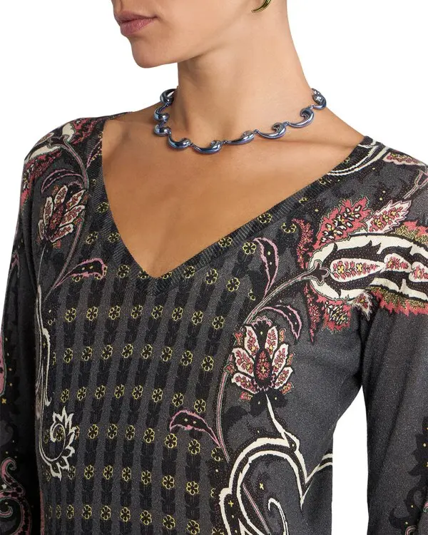 Etro Silk Cashmere V-neck Long Sleeve Sweater