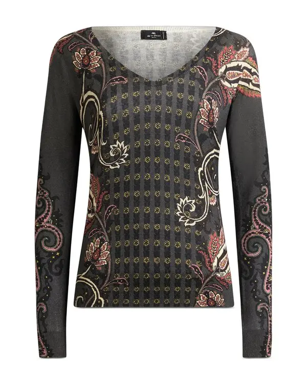 Etro Silk Cashmere V-neck Long Sleeve Sweater