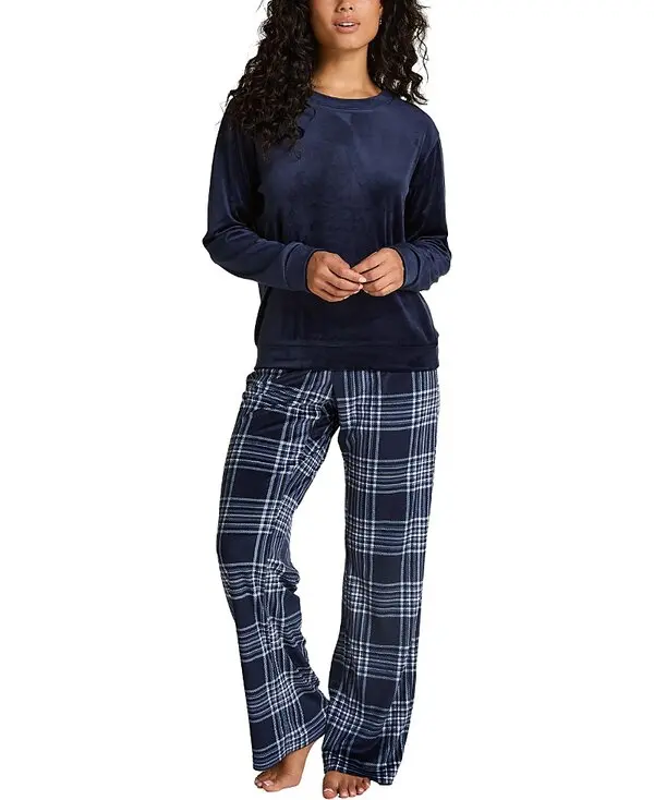 Hunkemoller Velvet Long-sleeve Pyjama Set - Maritime Blue