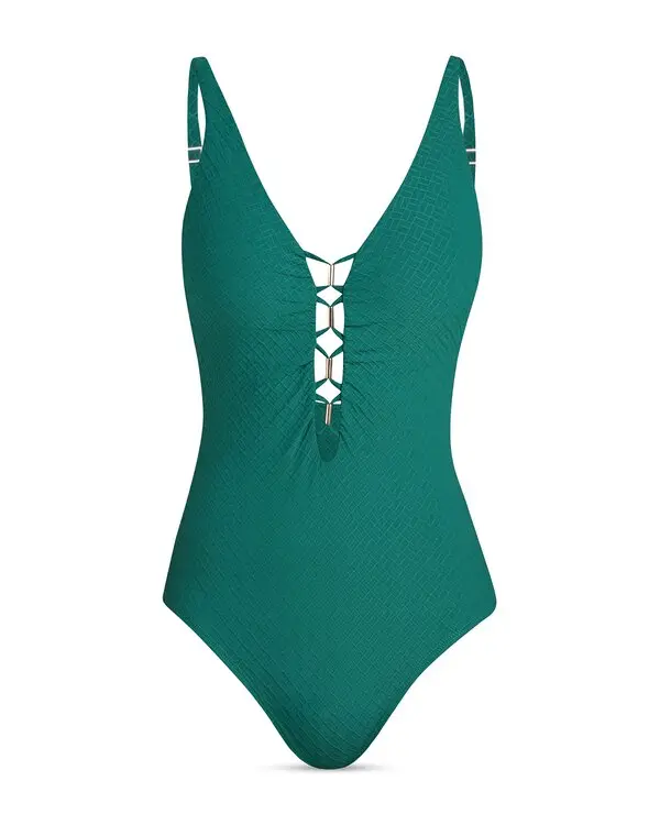 La Blanca Textured Tides Plunge One-piece Swimsuit
