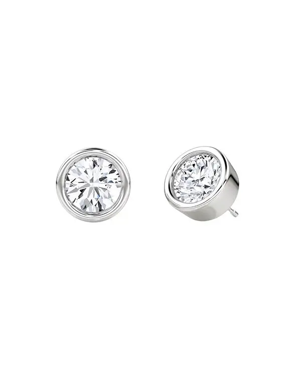 VRAI 14k Yellow 2.0ctw Round Brilliant Lab Grown Diamond Bezel Solitaire Stud Earrings - White