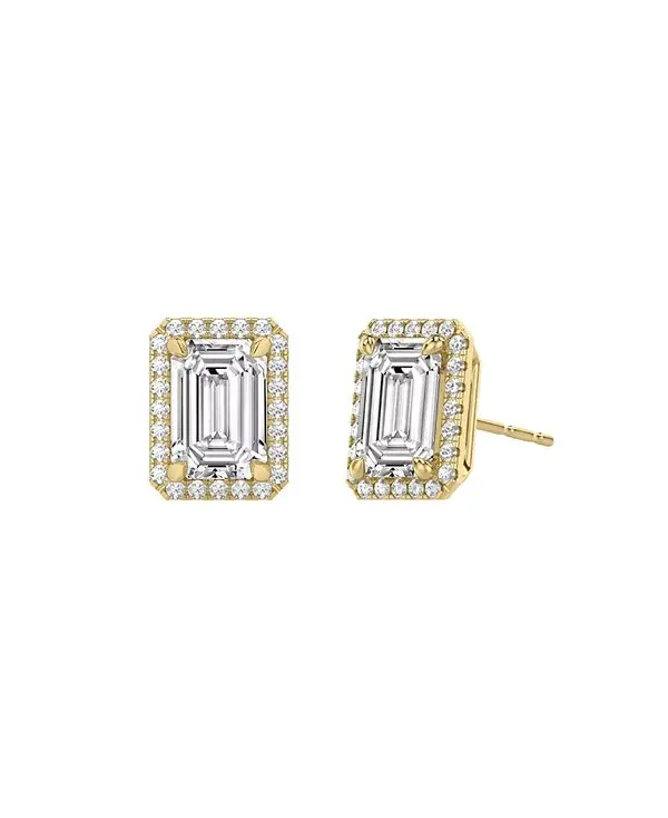 VRAI Halo Stud Earrings 1.5ctw Emerald Lab Grown Diamond - Gold