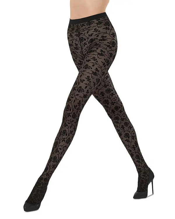 Wolford Rose Patterned Tights - Black/black
