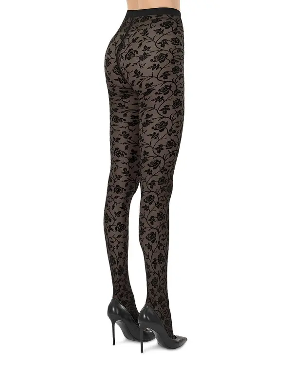 Wolford Rose Patterned Tights - Black/black