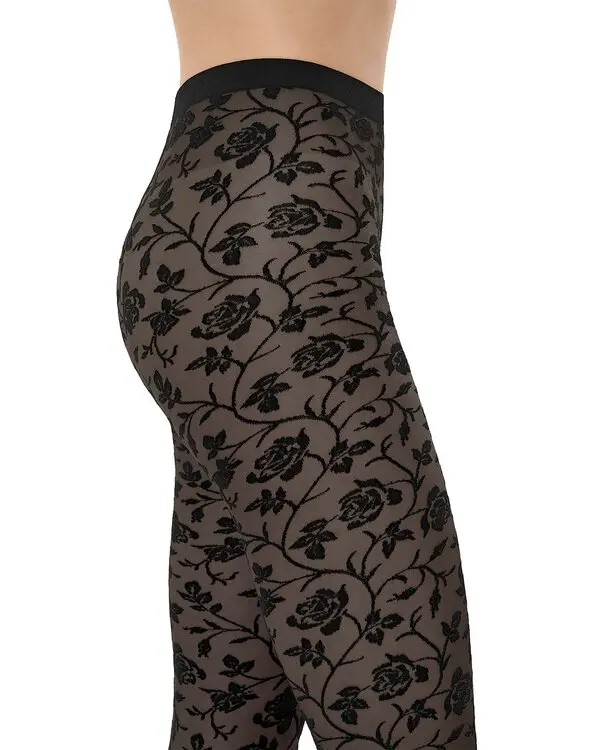 Wolford Rose Patterned Tights - Black/black