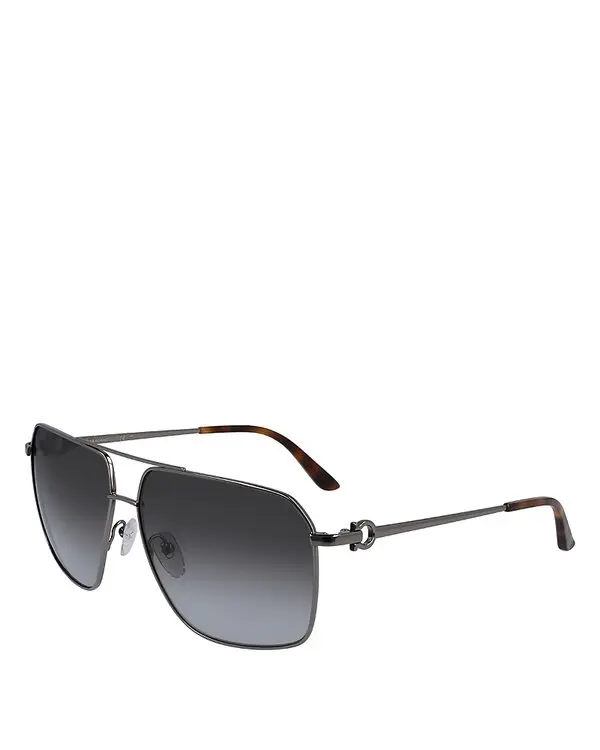 FERRAGAMO Gancini Navigator Sunglasses - Shiny Dark Ruthenium