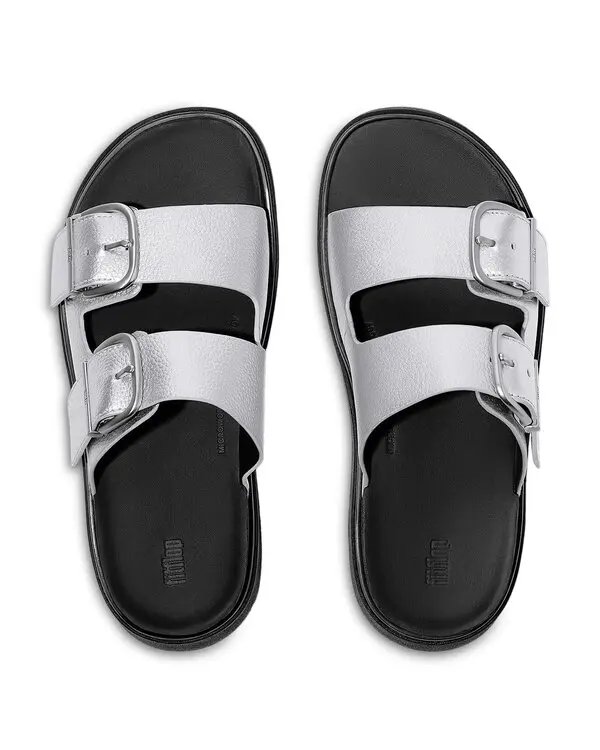 Fitflop Gen-ff Two Bar Leather Slide Sandals - Silver