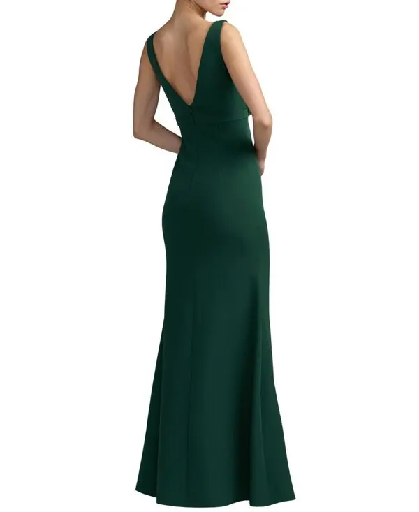 Mac Duggal Crepe V-neck Mermaid Gown With Bow Detail - Emerald