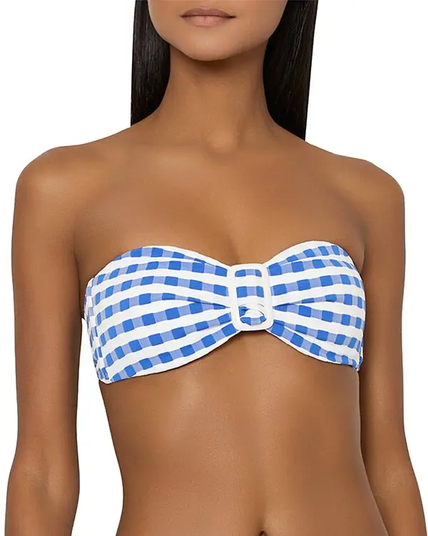 MILLY Margot Jacquard Bandeau Bikini Top - Blue/white