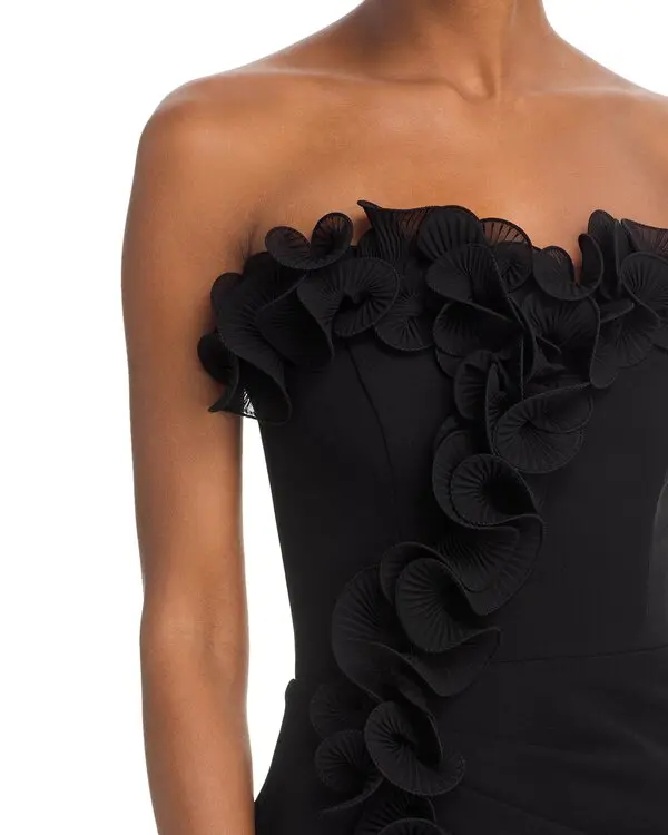 Aqua Scuba Crepe Strapless Ruffle Midi Dress