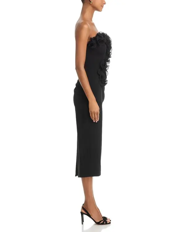 Aqua Scuba Crepe Strapless Ruffle Midi Dress