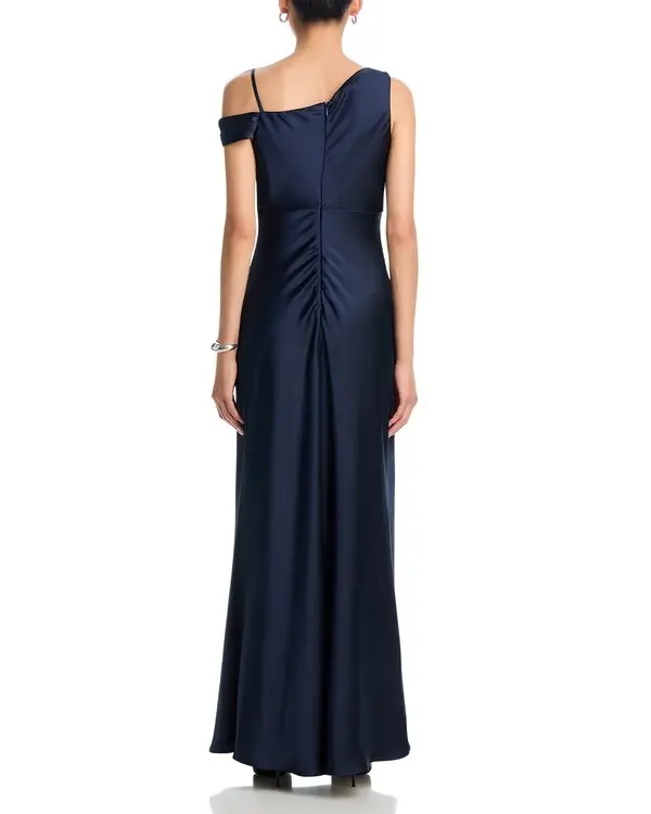Aqua Long One Shoulder Gown - Navy